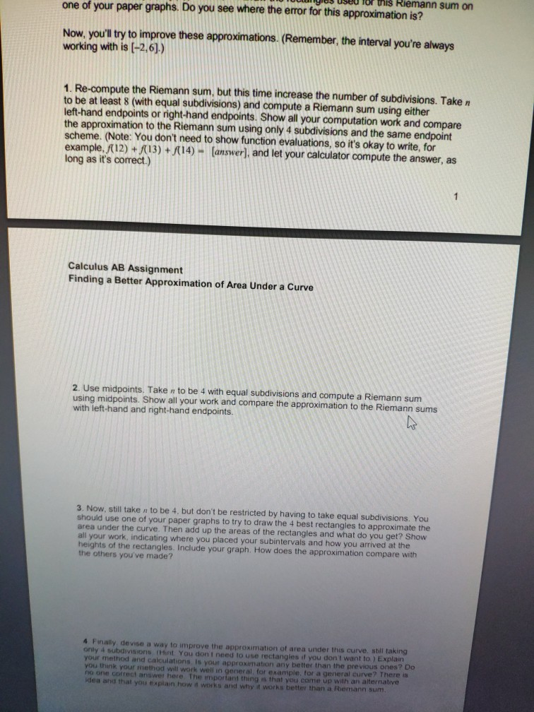 Solved Calculus AB Assignment Finding a Better Approximation | Chegg.com