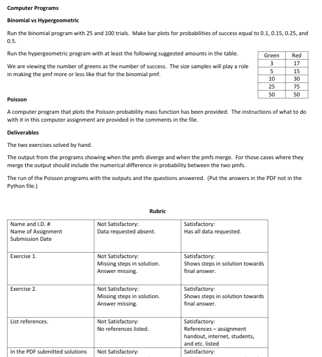 Computer Programs Binomial vs Hypergeometric Run the | Chegg.com