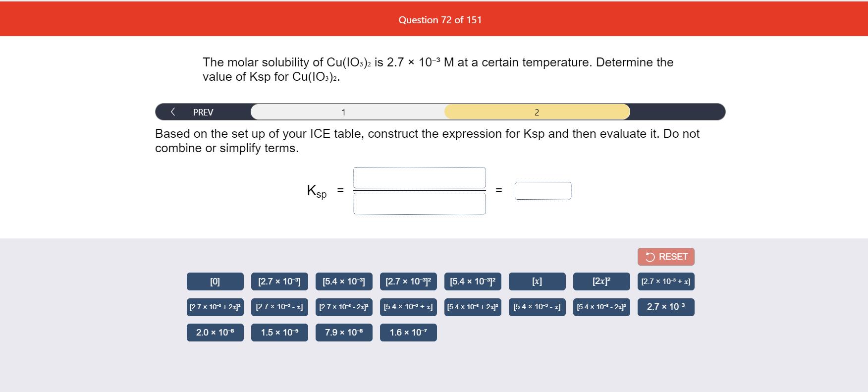 Solved Question 72 of 151 The molar solubility of Cu(IO3)2 | Chegg.com