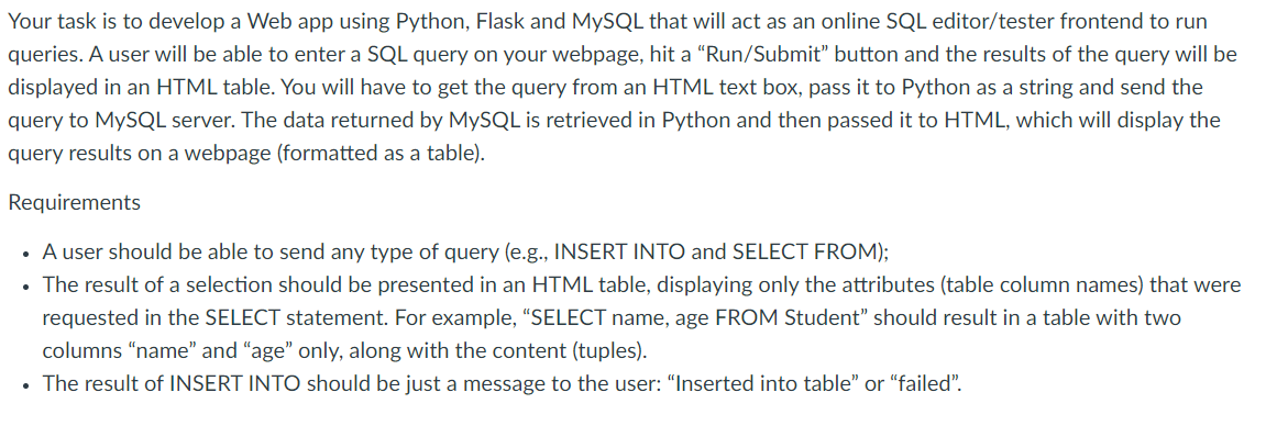 Solved Your task is to develop a Web app using Python, Flask | Chegg.com