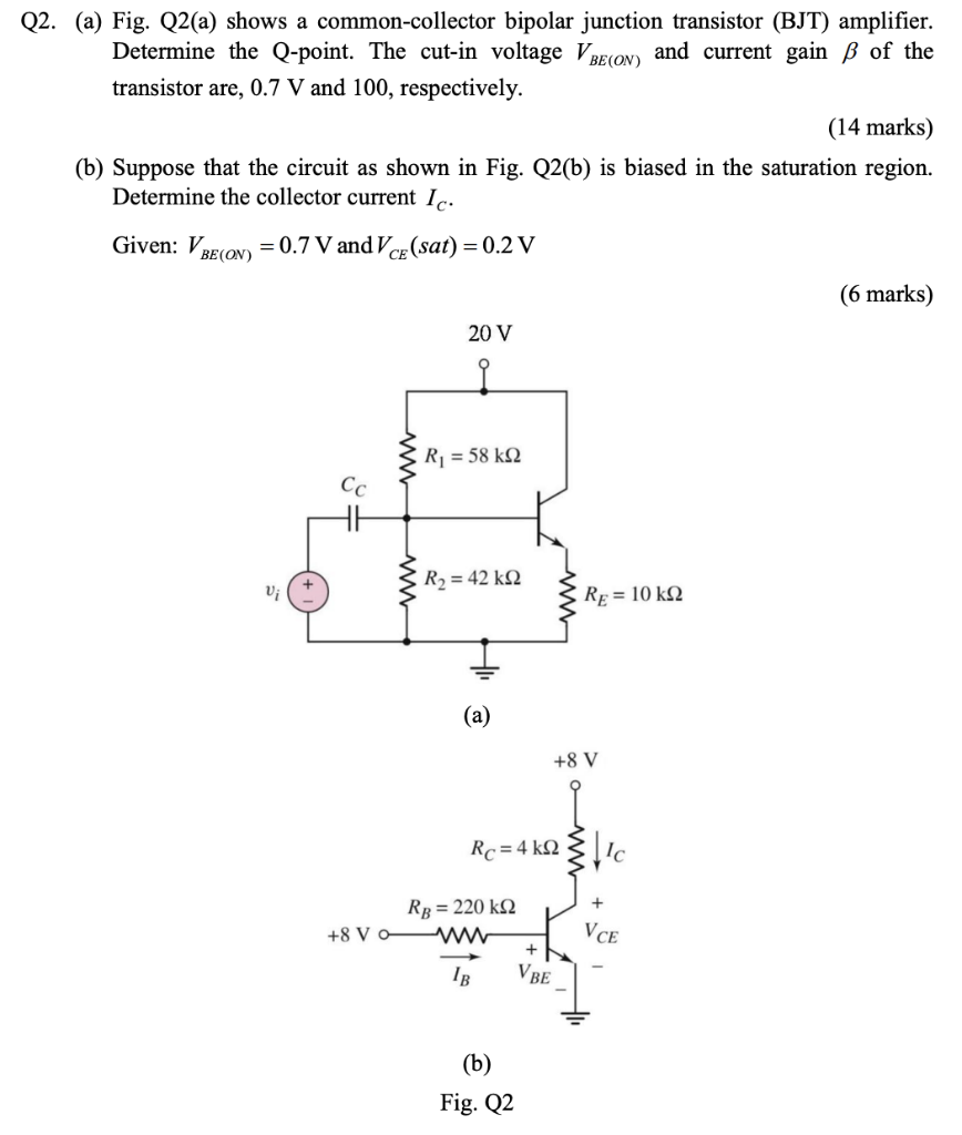 Solved Q2. (a) Fig. Q2(a) shows a common-collector bipolar | Chegg.com
