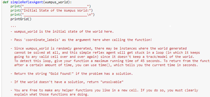 Solved IN PYTHON -- WUMPUS WORLD PROBLEM The agent starts | Chegg.com