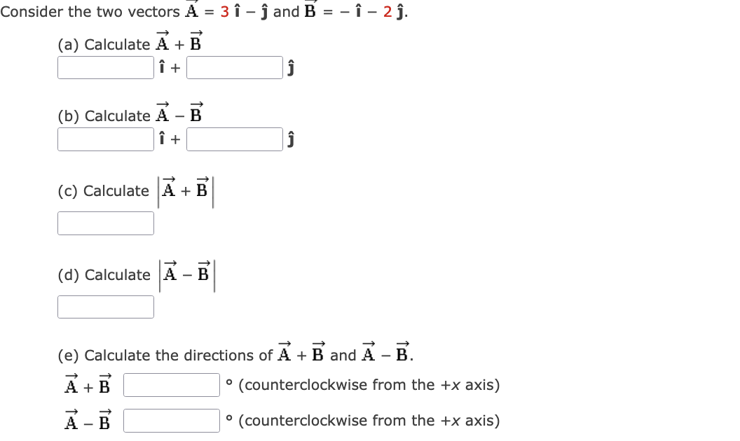 Solved Consider the two vectors A = 3 î - ġ and B = - î - 2 | Chegg.com