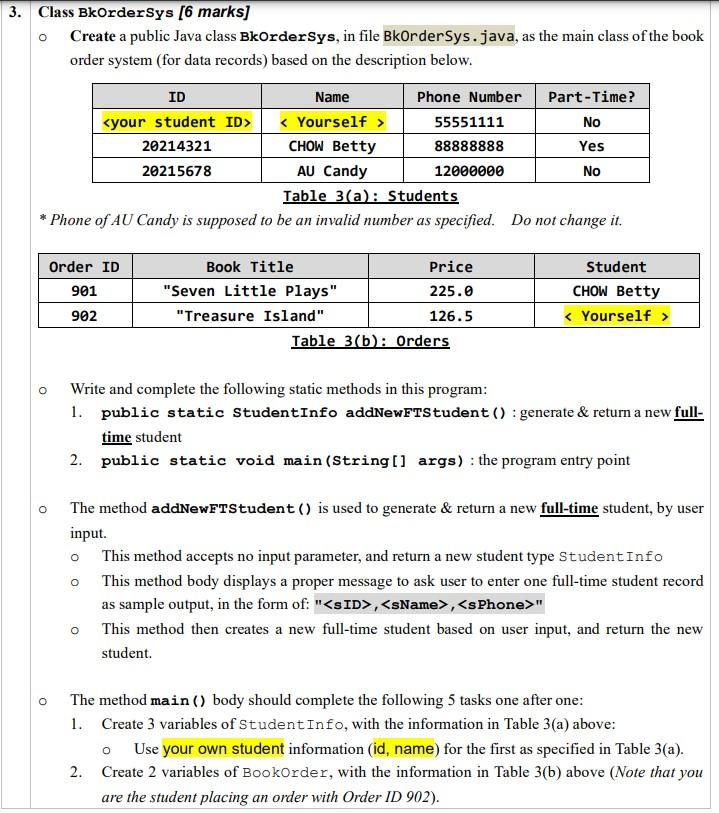 Solved Create a public Java class BkOrderSys, in file | Chegg.com