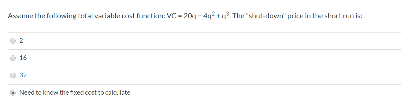 Solved Assume the following total variable cost function: VC | Chegg.com
