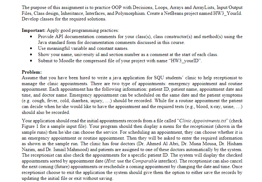 Solved Java Question: Read the initial appointments records | Chegg.com