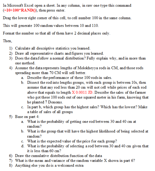 Solved In Microsoft Excel open a sheet. In any column, in | Chegg.com