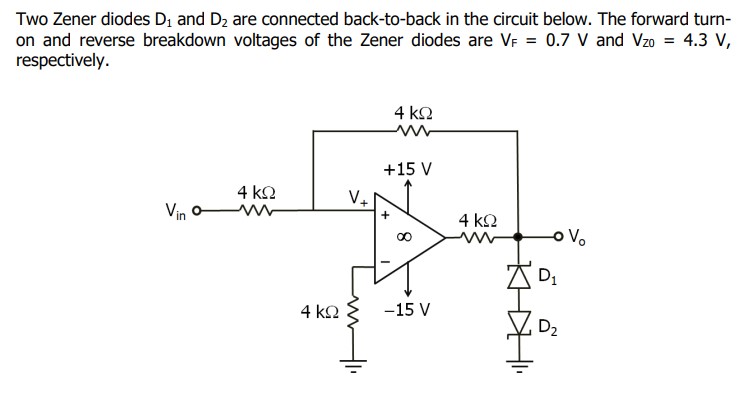 Two Zener diodes D1 ﻿and D2 ﻿are connected | Chegg.com
