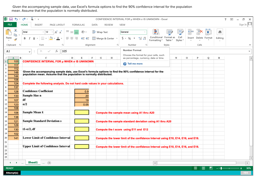 Solved Given the accompanying sample data, use Excel's | Chegg.com