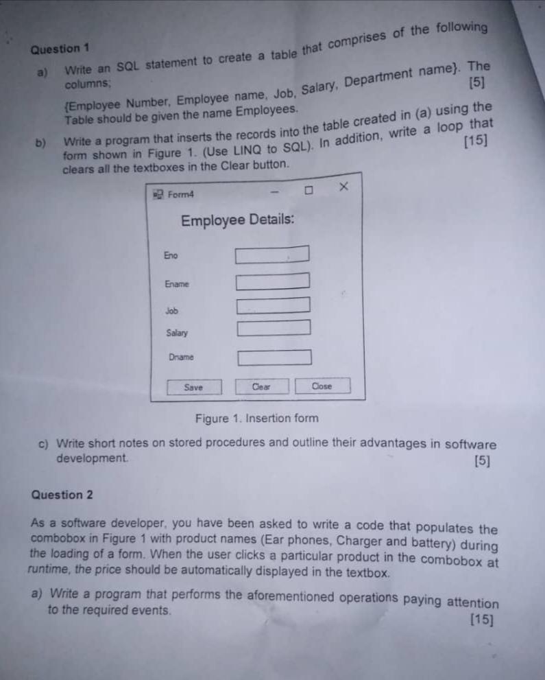 Solved Question 1 a) Write an SQL statement to create a | Chegg.com