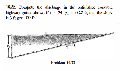 Solved 19.22. Compute the discharge in the unfinished | Chegg.com