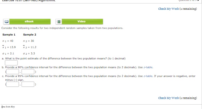 Solved Check My Work (1 remaining) eBook Consider the | Chegg.com