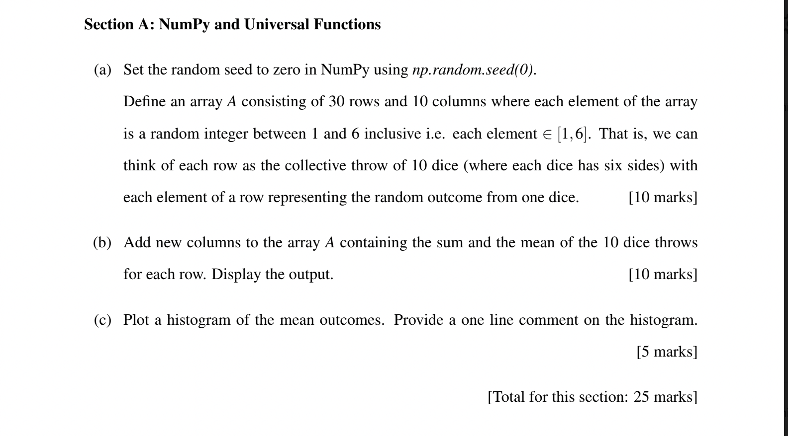 Solved Section A Numpy And Universal Functions A Set The 8668