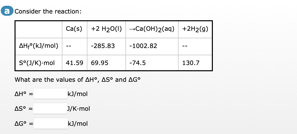 Solved Consider the reaction: What are the values of ΔH∘,ΔS∘ | Chegg.com