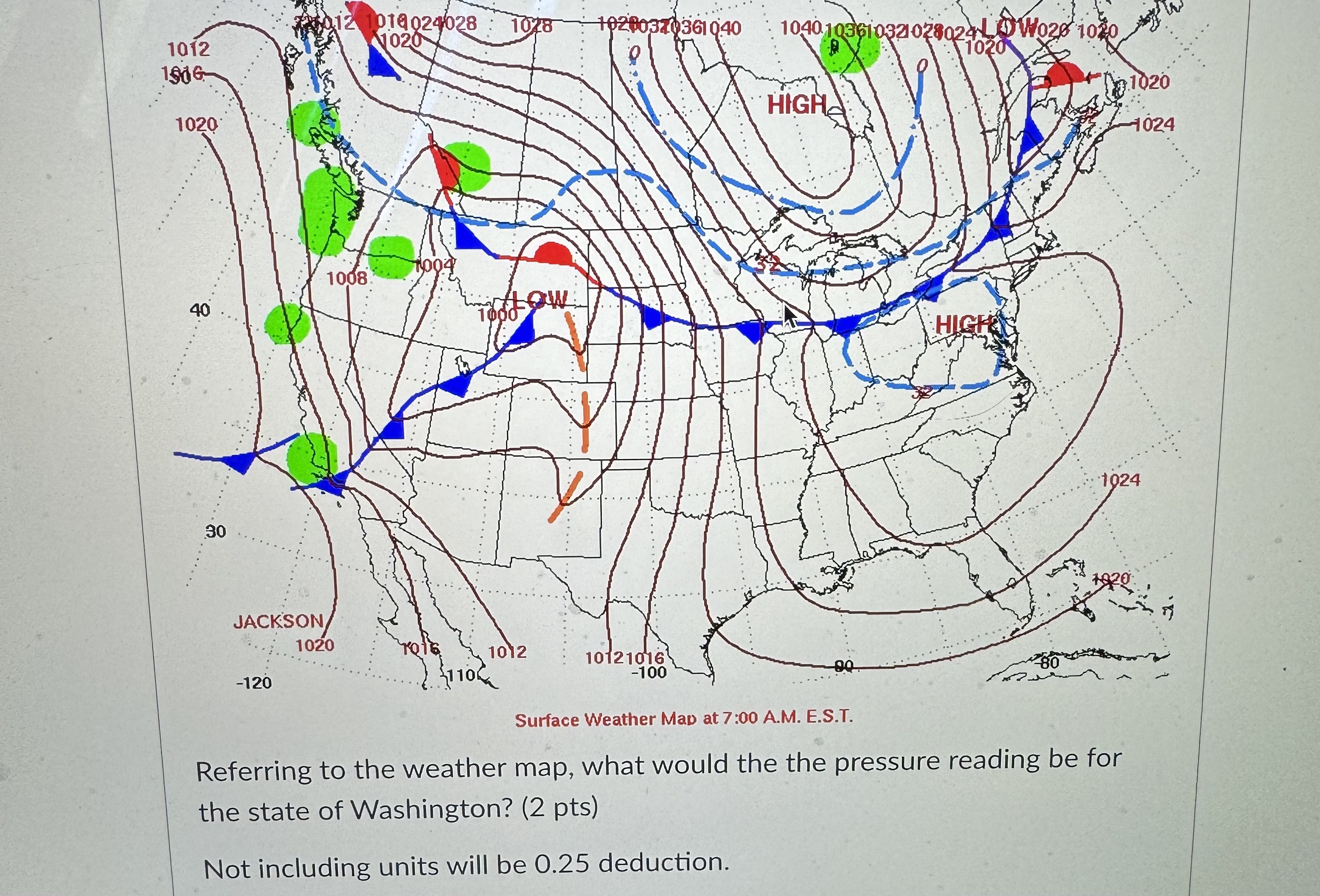 Solved Referring to the weather map, what type of front will | Chegg.com