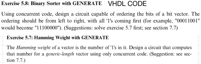 Exercise 5.8: Binary Sorter with GENERATE VHDL CODE | Chegg.com
