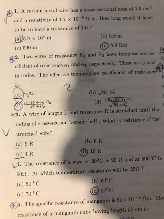 Solved 1. A certain metal wire has a cross-sectional area of | Chegg.com