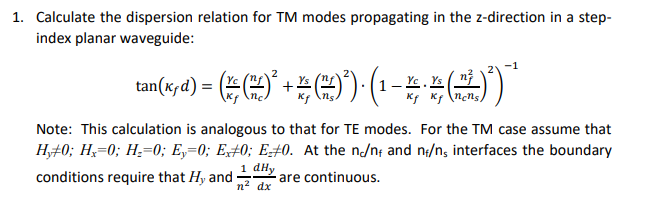 Solved Calculate the dispersion relation for TM modes | Chegg.com