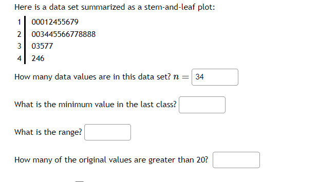 Solved Here is a data set summarized as a stem-and-leaf | Chegg.com