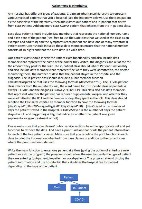 Solved Assignment 3: Inheritance Any hospital has different | Chegg.com