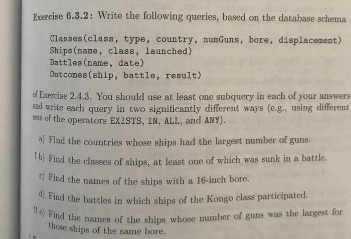 Solved Exercise 6.3.2: Write the following queries, based on | Chegg.com
