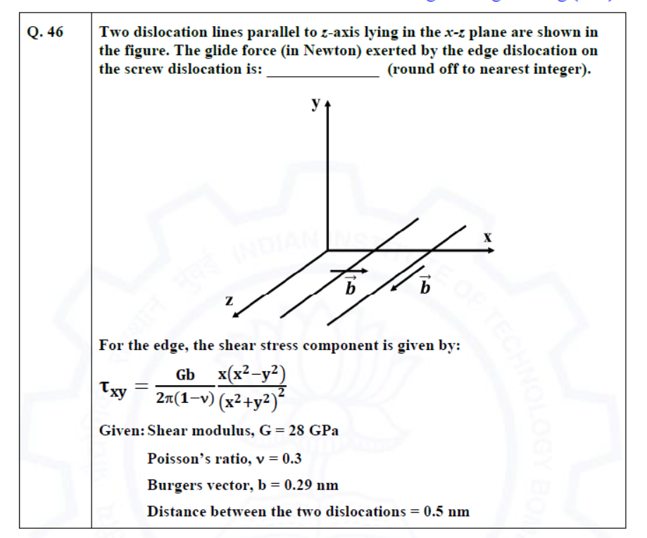 Solved Q. 46 Two dislocation lines parallel to z-axis lying | Chegg.com