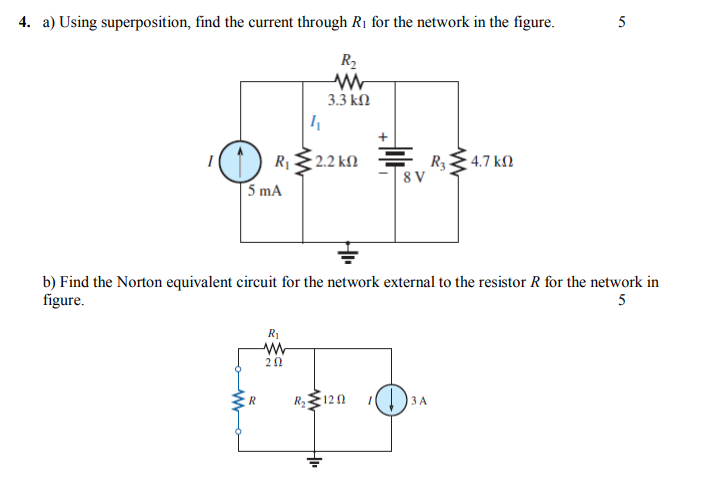 Solved 4. a) Using superposition, find the current through R | Chegg.com