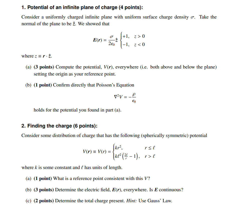 Solved 1 Potential Of An Infinite Plane Of Charge 4