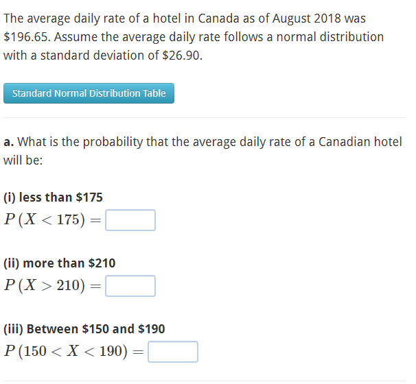 Solved The average daily rate of a hotel in Canada as of | Chegg.com