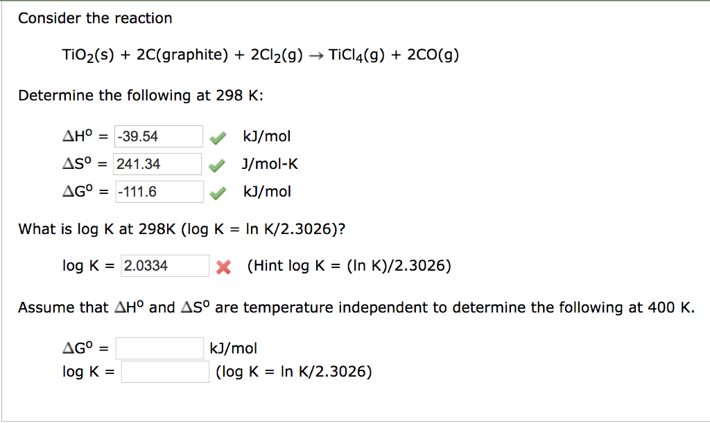 Solved Consider the reaction Tio2(S) 2C(graphite) + 2Cl2(g) | Chegg.com