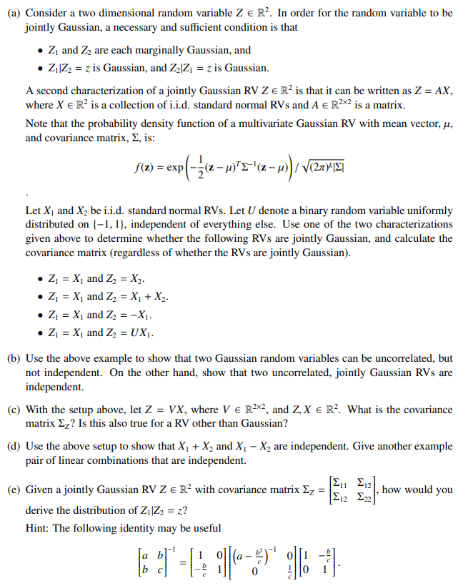 (a) Consider a two dimensional random variable Z € | Chegg.com