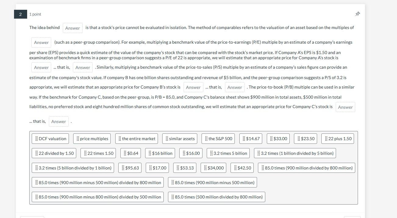 1 point The idea behind is that a stock's price | Chegg.com