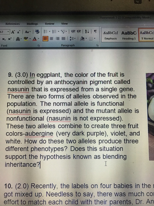Solved In eggplant, the color of the fruit is controlled by | Chegg.com