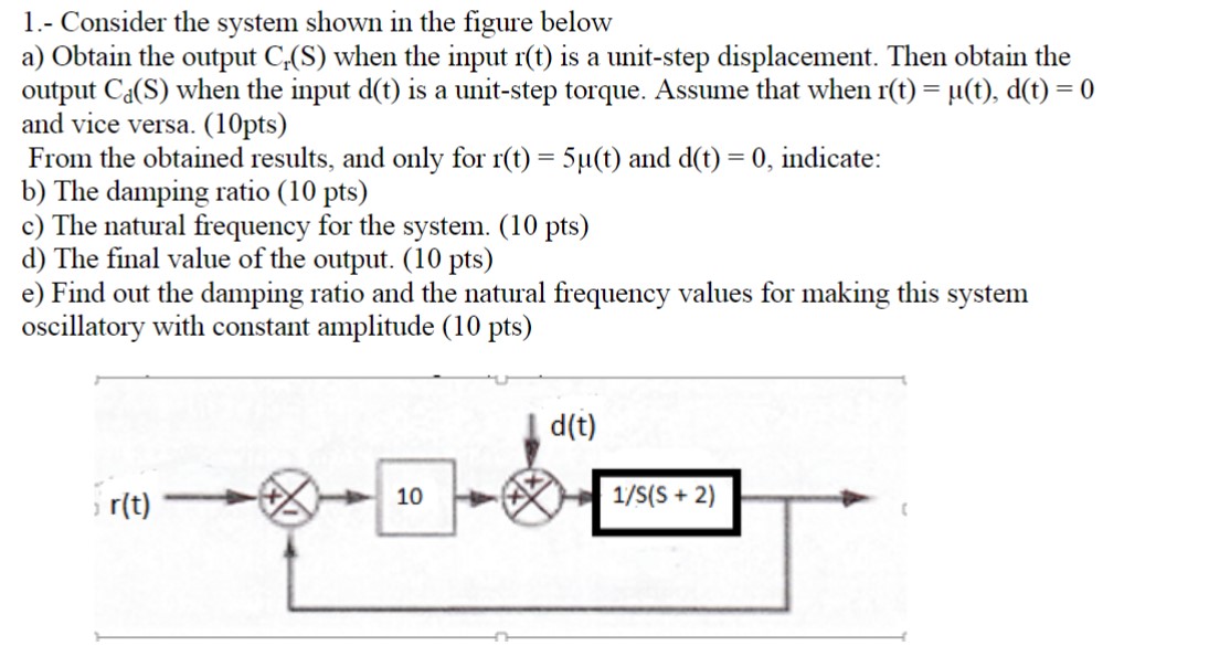 Solved 1.- Consider the system shown in the figure below a) | Chegg.com