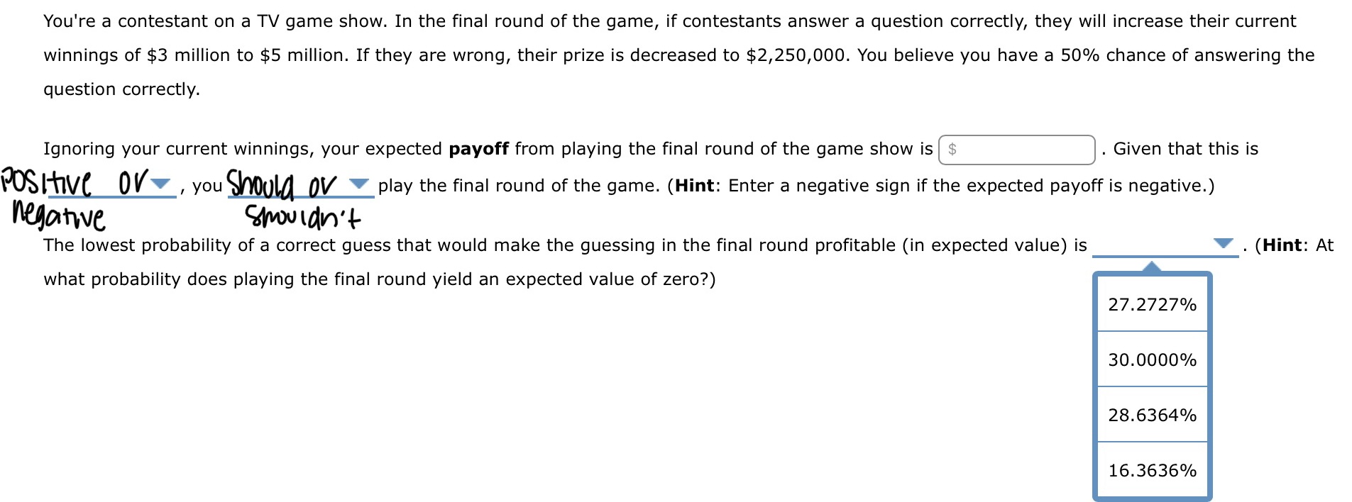 Solved You're a contestant on a TV game show. In the final | Chegg.com