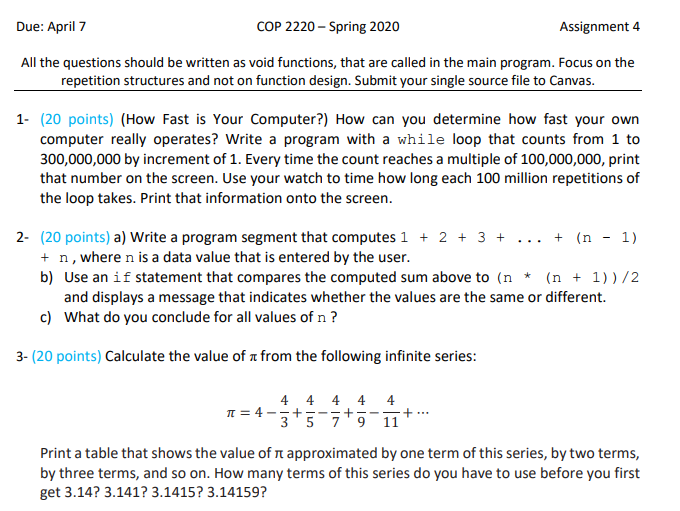 Solved Due: April 7 COP 2220 - Spring 2020 Assignment 4 All | Chegg.com