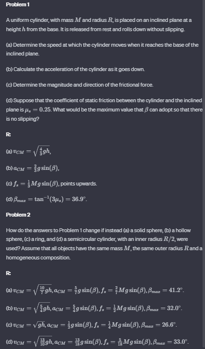 Solved A uniform cylinder, with mass M and radius R, is | Chegg.com