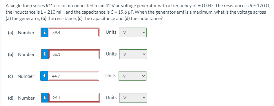 Solved A single-loop series RLC circuit is connected to an | Chegg.com