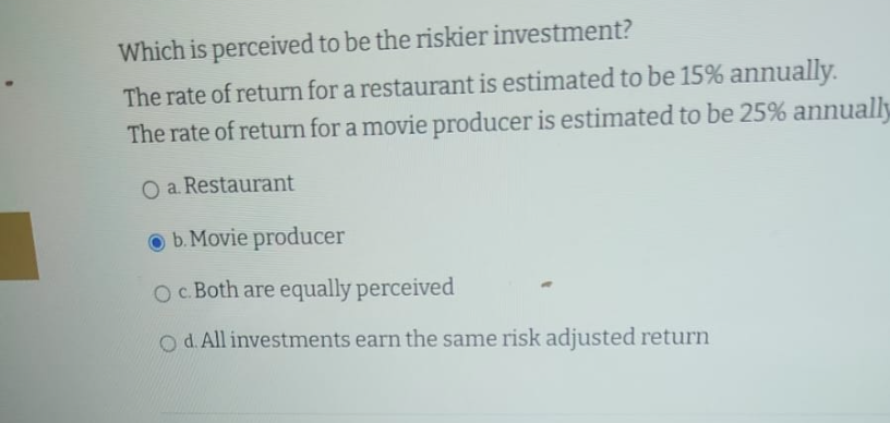 Solved Which is perceived to be the riskier investment? The | Chegg.com