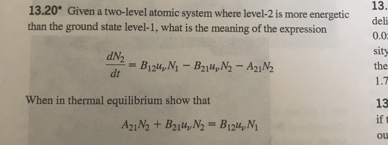 Solved 13. 13.20* Given a two-level atomic system where | Chegg.com