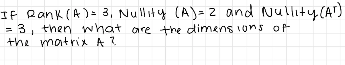 Solved If Rank ( A )= 3, Nullity (A)= 2 and Nullity (AT) = | Chegg.com