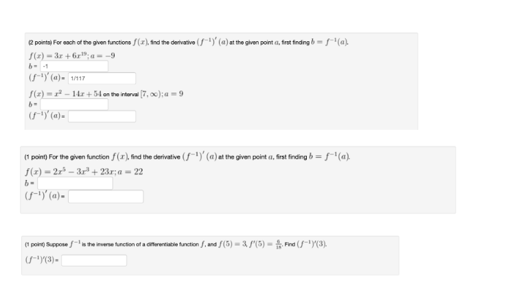 Solved (2 points) For each of the given functions f(x), find | Chegg.com