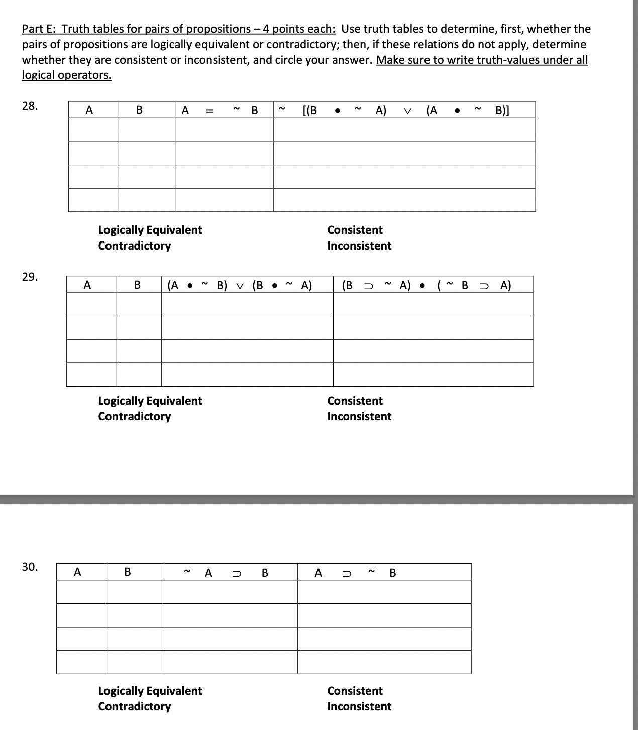 Solved Truth tables for pairs of propositions -4 ﻿points | Chegg.com