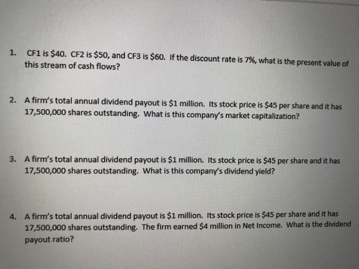 Solved CF1 is $40. CF2 is $50, and CF3 is $60. If the | Chegg.com