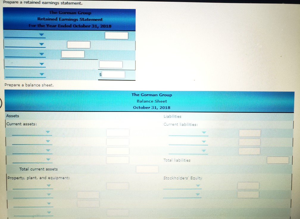 Solved The Coan Group For the Vear Ended October 31, 2018 | Chegg.com
