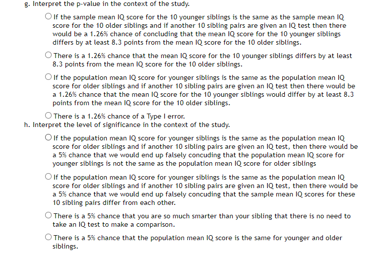 Solved On average is the younger sibling's IQ different from | Chegg.com