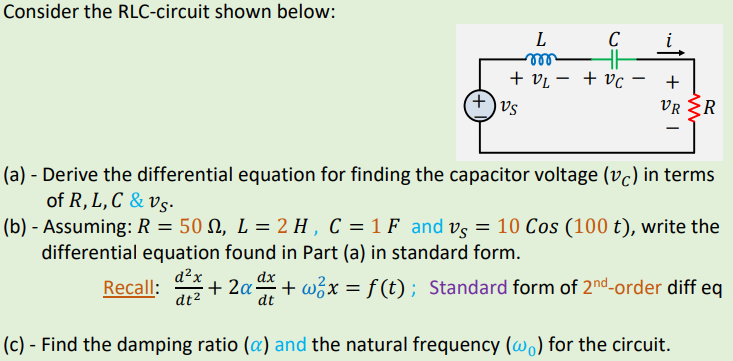 Solved Consider the RLC-circuit shown below: i L С HE + VL - | Chegg.com