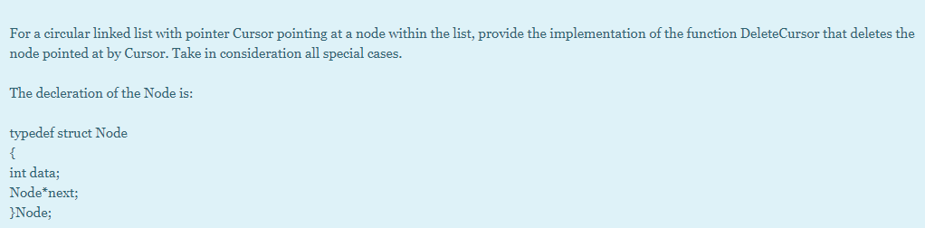 Solved For a circular linked list with pointer Cursor | Chegg.com