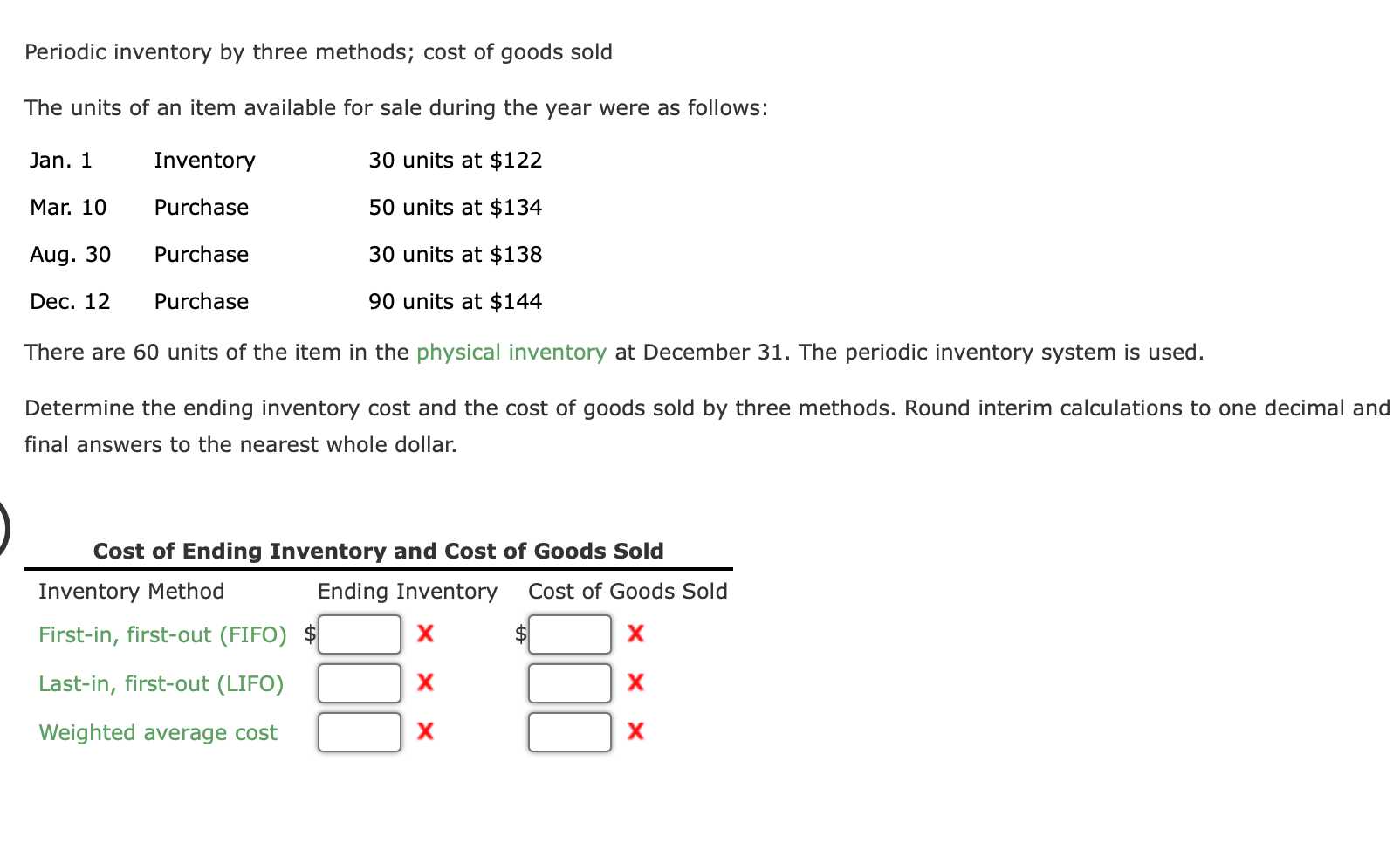 Solved Periodic inventory by three methods; cost of goods | Chegg.com