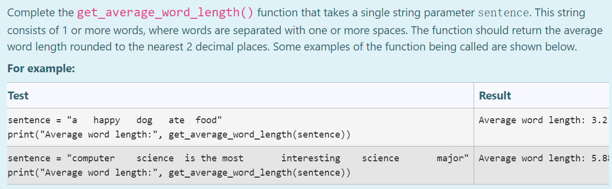 Solved Complete the get_average_word_length() function that | Chegg.com